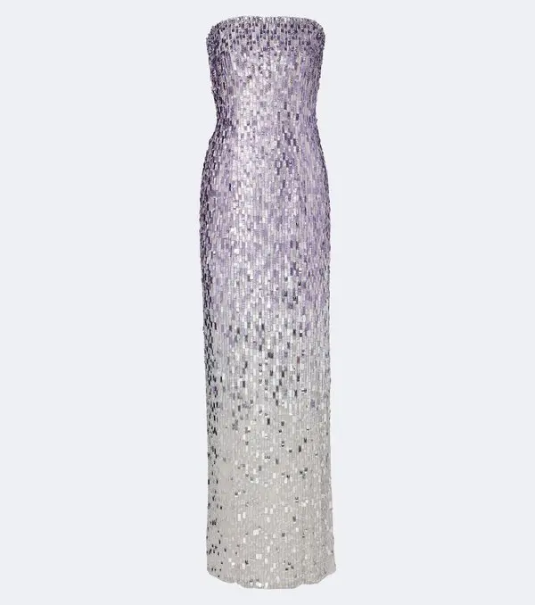 Jenny Packham Lucille Sequined Strapless Gown - Silver