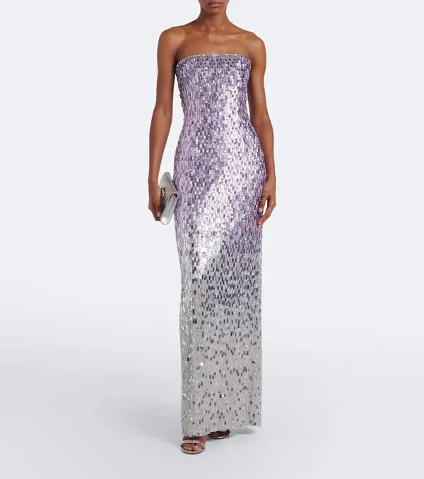 Jenny Packham Lucille Sequined Strapless Gown - Silver