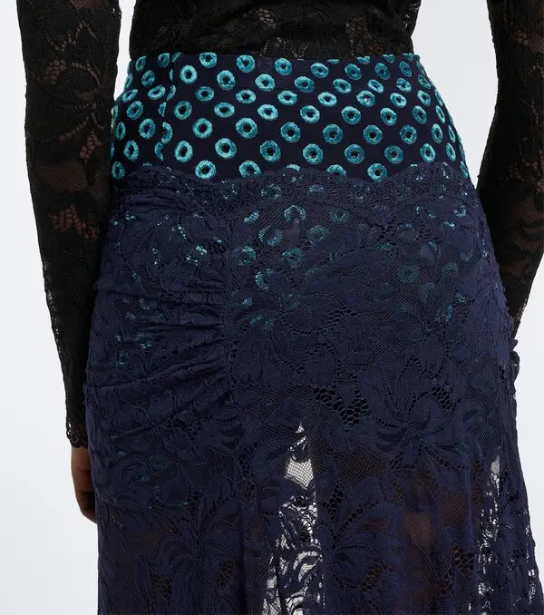 Rabanne Gathered Lace And Velvet Maxi Skirt - Blue
