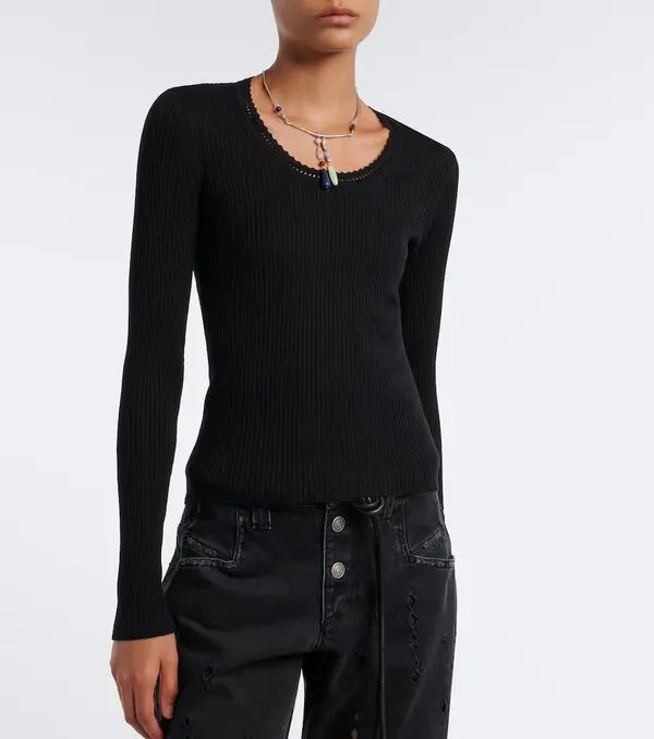 Isabel Marant Étoile Ribbed-knit Silk And Cotton Sweater - Black