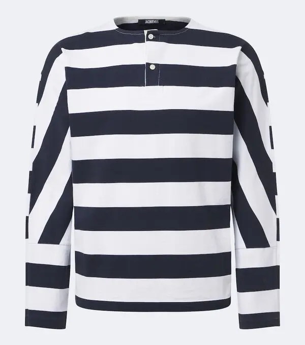 Jacquemus Marinière Striped Cotton Jersey Henley Shirt - Blue