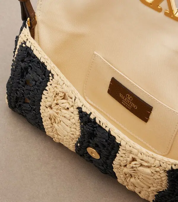 Valentino Garavani Devain Small Raffia-effect Shoulder Bag