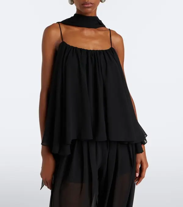DE LA VALI Agapito Georgette Top - Black