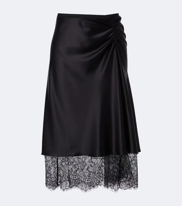 SIR. Ingrid Lace-trimmed Satin Midi Skirt - Black