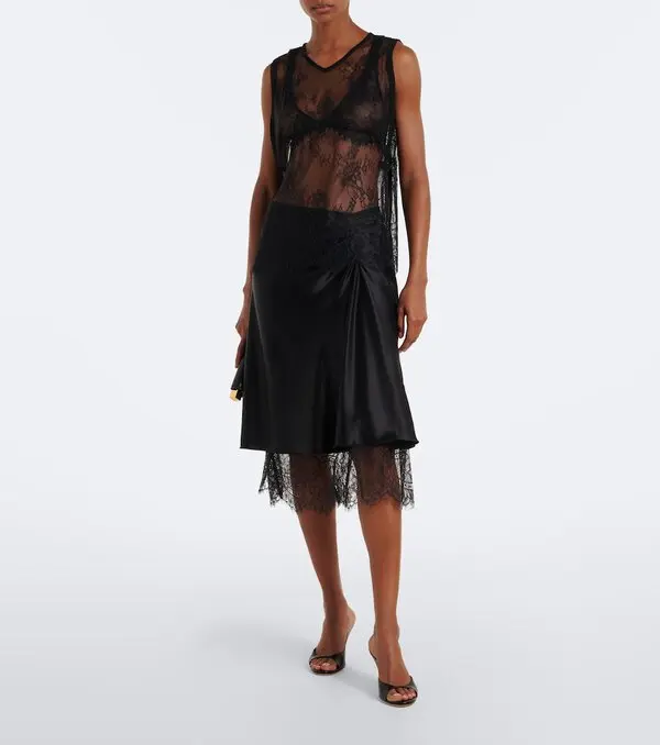 SIR. Ingrid Lace-trimmed Satin Midi Skirt