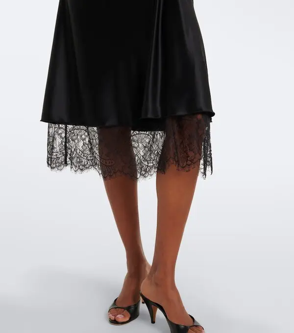 SIR. Ingrid Lace-trimmed Satin Midi Skirt