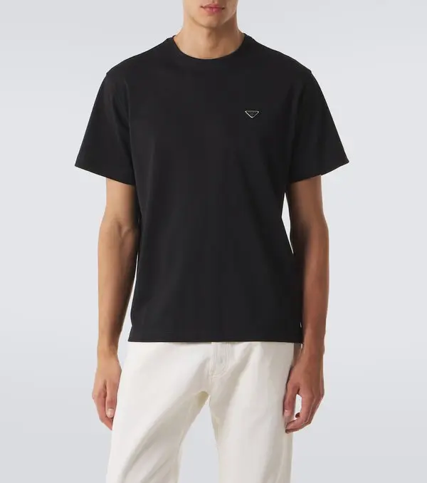 Prada Logo Cotton Jersey T-shirt - Black