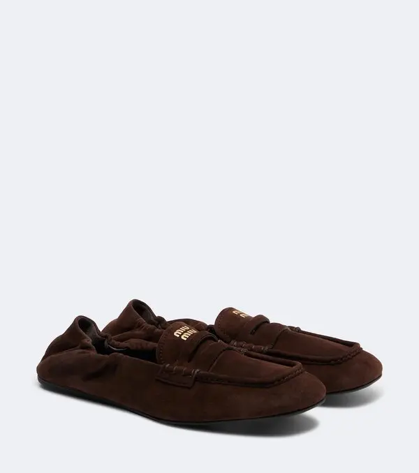 Miu Miu Suede Penny Loafers - Brown