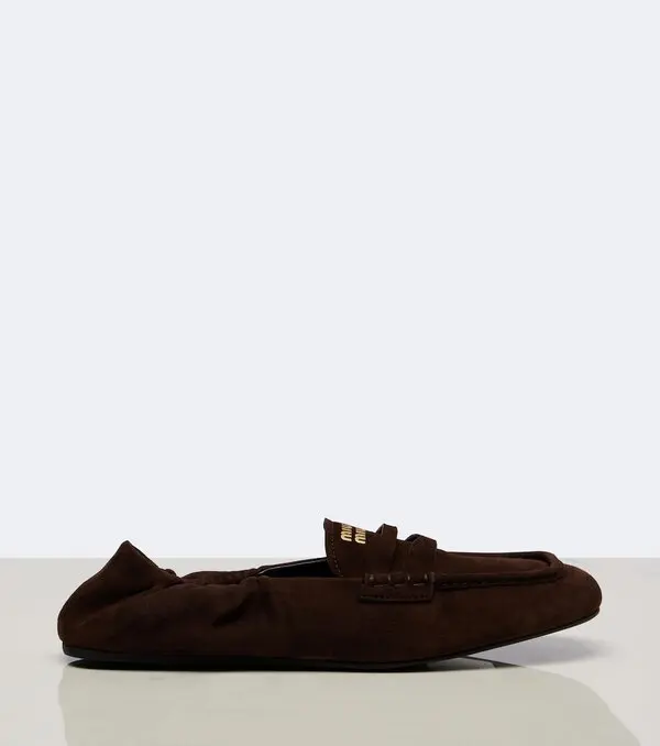 Miu Miu Suede Penny Loafers - Brown