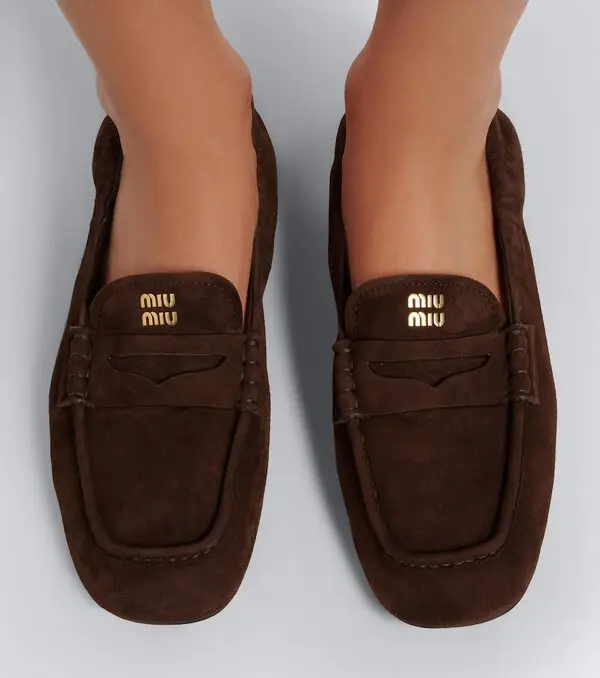 Miu Miu Suede Penny Loafers - Brown