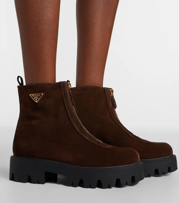 Prada Suede Platform Ankle Boots