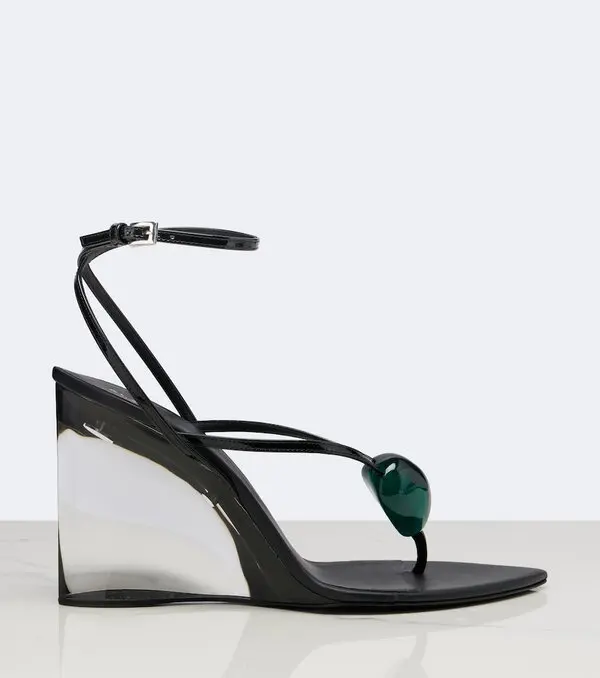 Alaïa Leather Wedge Thong Sandals - Black