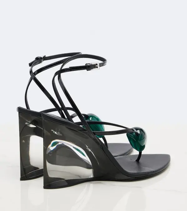 Alaïa Leather Wedge Thong Sandals - Black