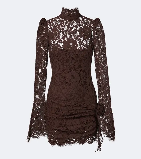 DE LA VALI Lace Mini Dress - Brown