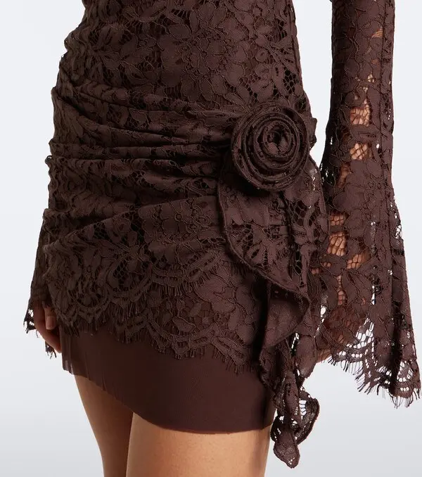 DE LA VALI Lace Mini Dress - Brown