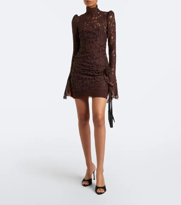 DE LA VALI Lace Mini Dress - Brown