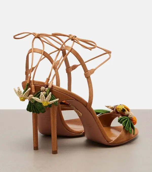 AQUAZZURA Birdsong Raffia Lace-up Sandals