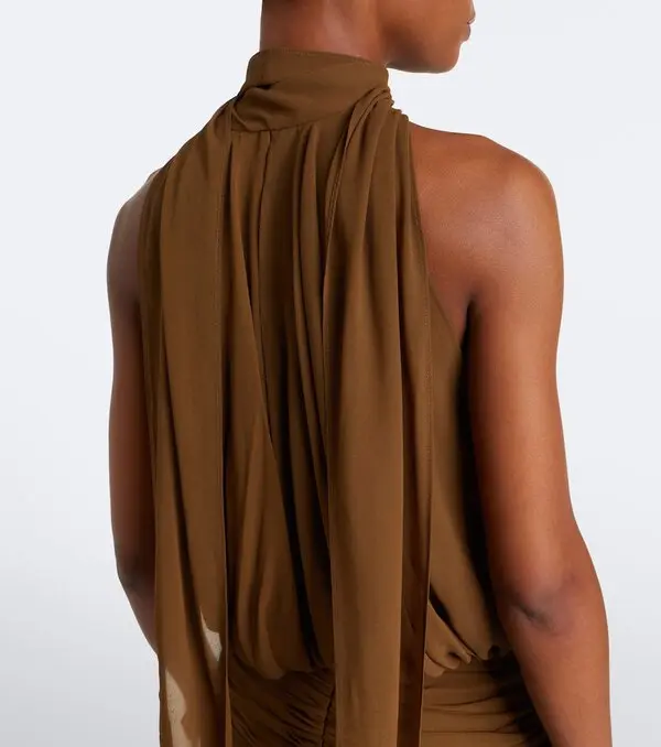 DE LA VALI Cruz Draped Chiffon Maxi Dress - Brown