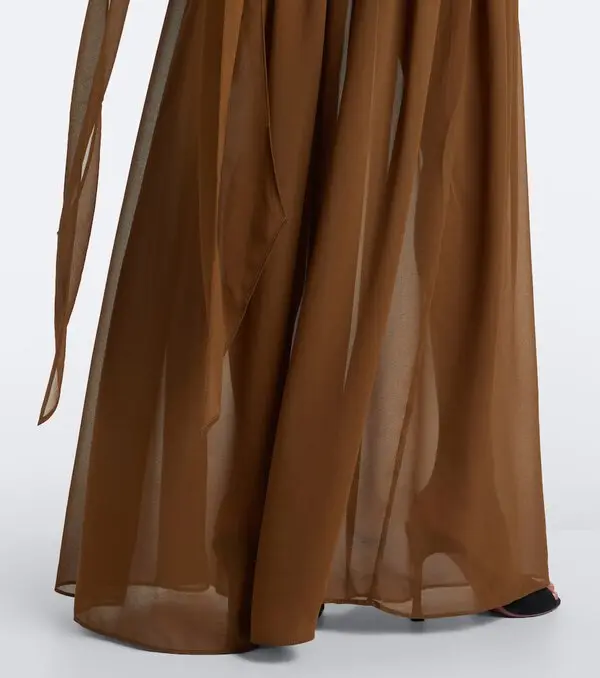 DE LA VALI Cruz Draped Chiffon Maxi Dress - Brown