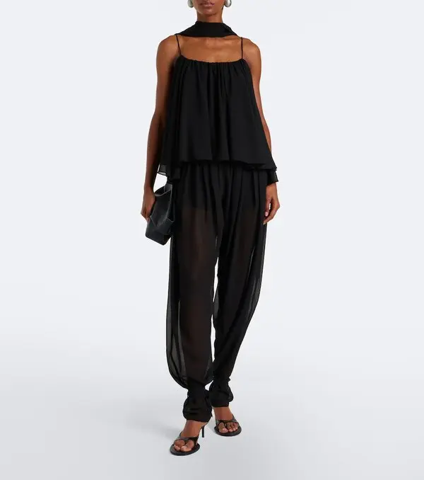 DE LA VALI Ines Chiffon Balloon Pants - Black