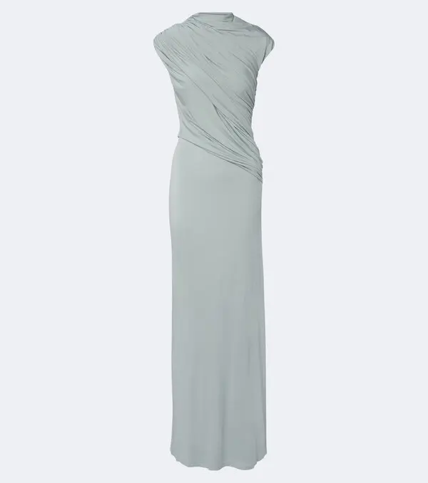 Tove Saffron Draped Jersey Maxi Dress In Oyster