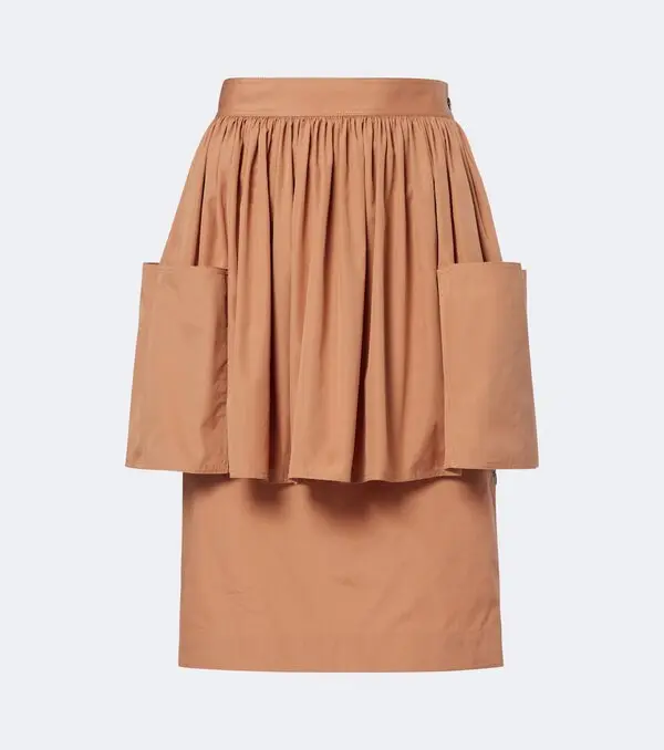 Chloé Layered Cotton Gabardine Midi Skirt - Brown