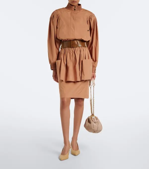 Chloé Layered Cotton Gabardine Midi Skirt - Brown