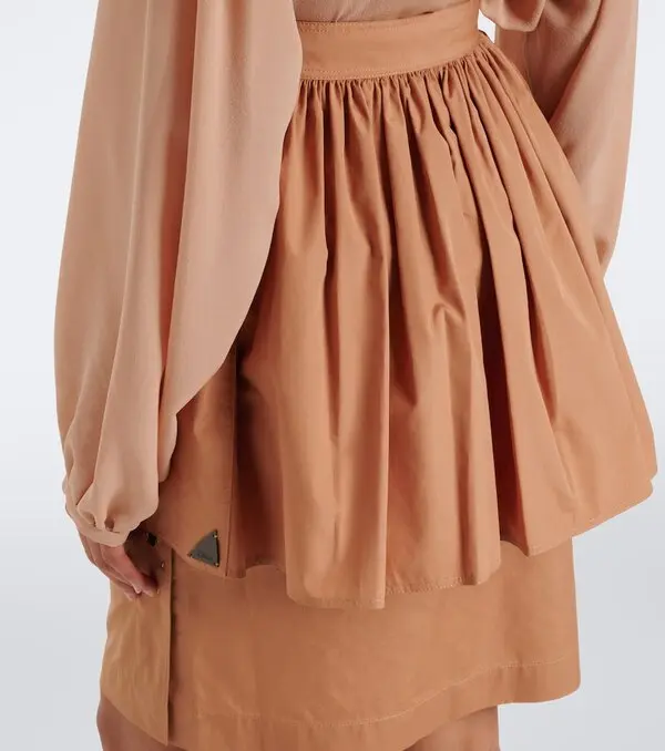 Chloé Layered Cotton Gabardine Midi Skirt - Brown