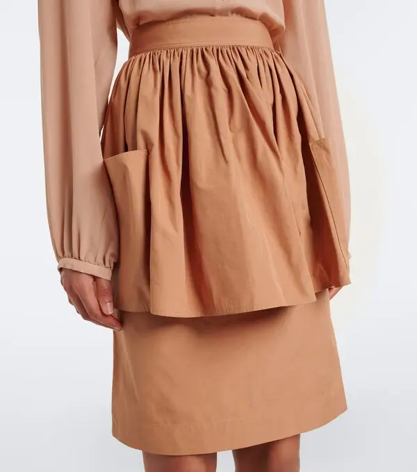 Chloé Layered Cotton Gabardine Midi Skirt - Brown
