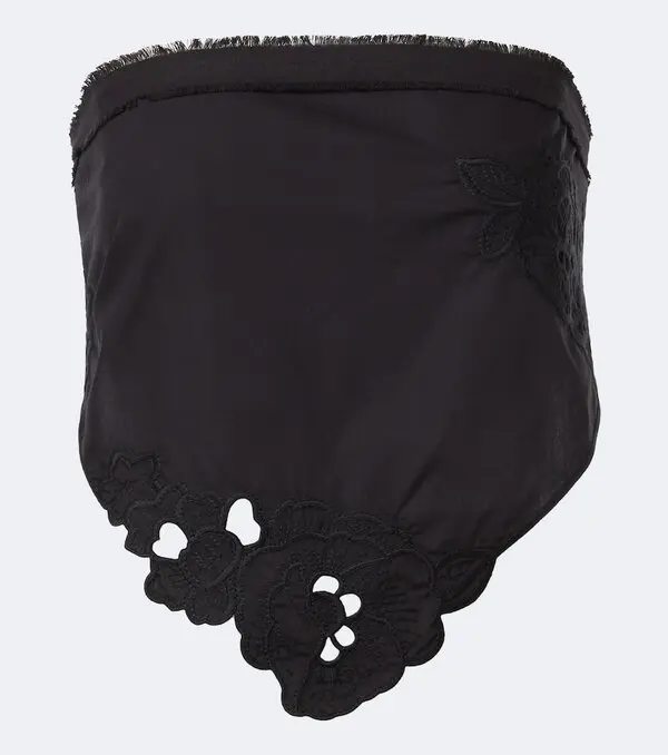 SIR. Klara Embroidered Cotton Scarf - Black
