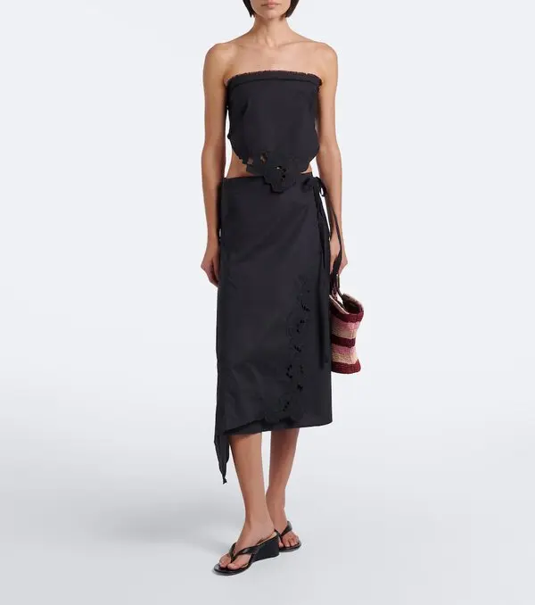 SIR. Klara Embroidered Cotton Scarf - Black