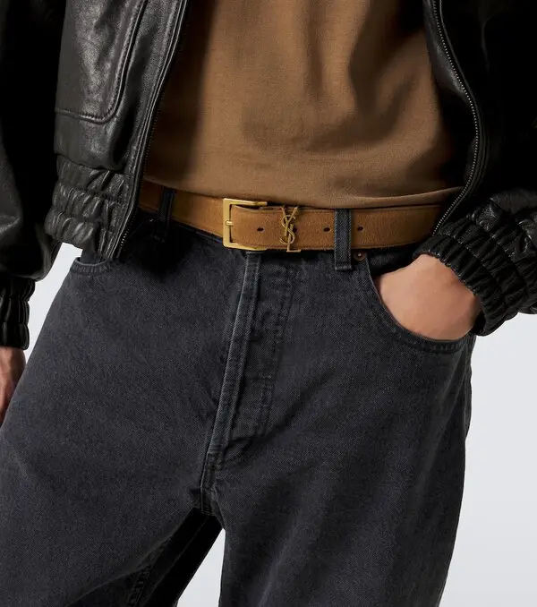 Saint Laurent Cassandre Suede Belt - Brown