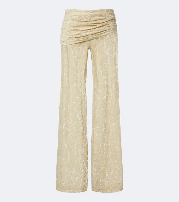 DE LA VALI Rocio Cotton-blend Lace Wide-leg Pants - Beige