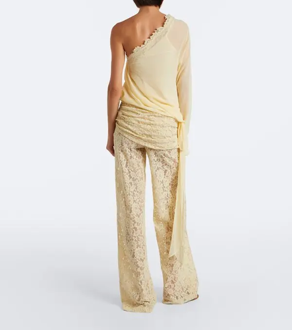 DE LA VALI Rocio Cotton-blend Lace Wide-leg Pants - Beige
