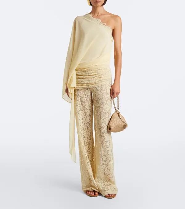 DE LA VALI Rocio Cotton-blend Lace Wide-leg Pants - Beige