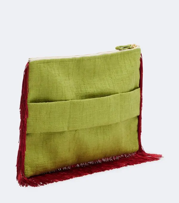 La DoubleJ Fringed Printed Cotton Canvas Pouch