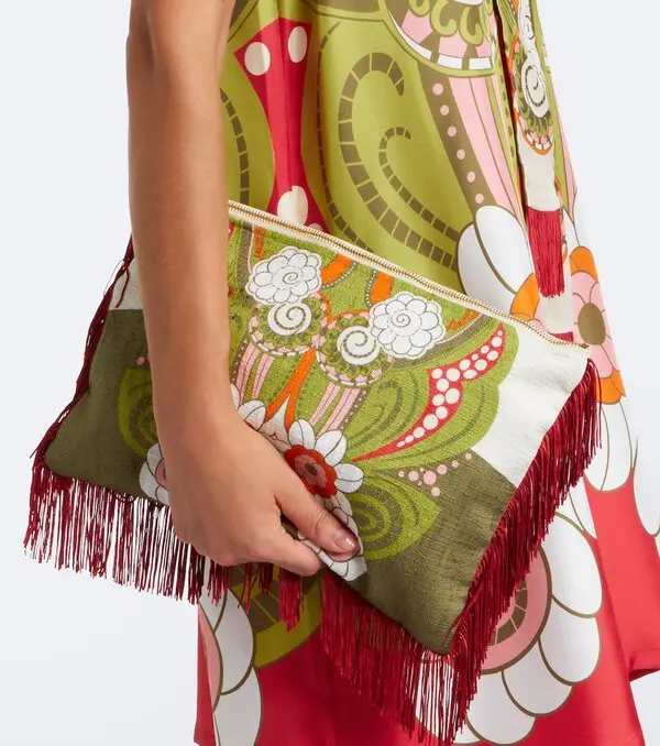 La DoubleJ Fringed Printed Cotton Canvas Pouch