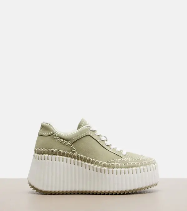 Chloé Nama Suede Platform Sneakers - Green