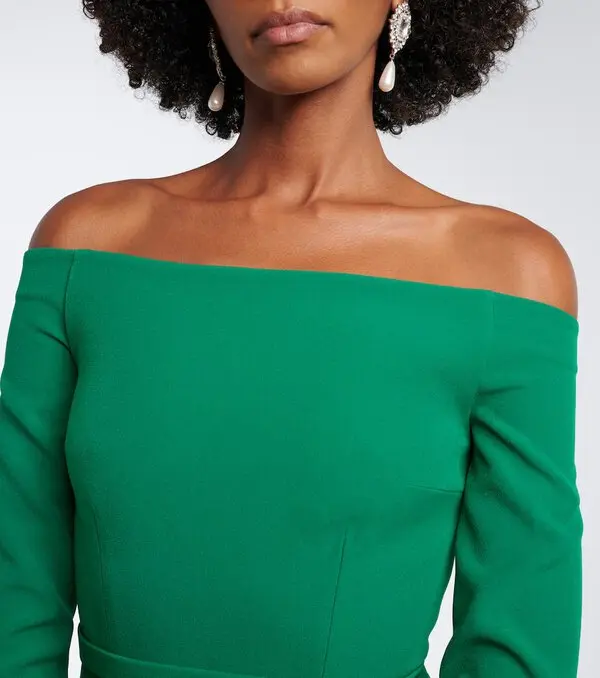 Safiyaa Amadora Off-shoulder Crepe Gown In Jewel