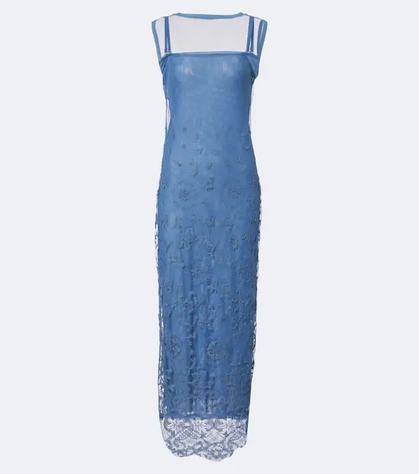 SIR. Leif Embroidered Mesh Maxi Dress - Blue