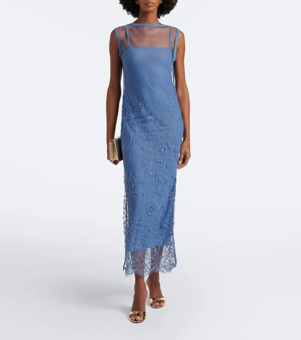 SIR. Leif Embroidered Mesh Maxi Dress