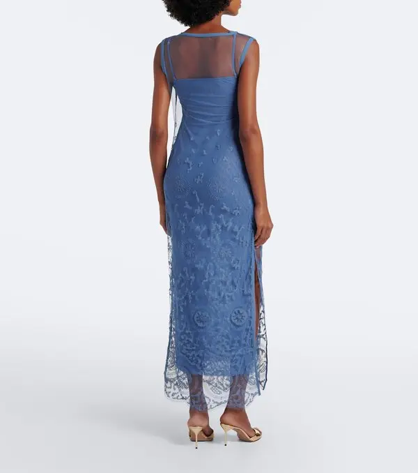 SIR. Leif Embroidered Mesh Maxi Dress