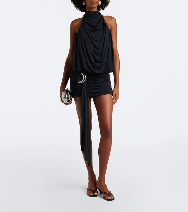 DE LA VALI Vida Draped Jersey Mini Dress - Black