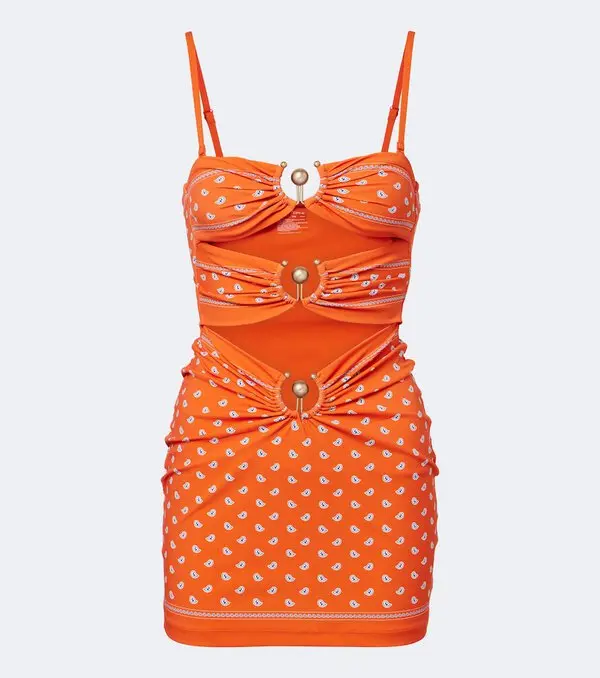 Christopher Esber Orbit Bandana Cutout Mini Dress In Carnelian Bandana Print - Orange