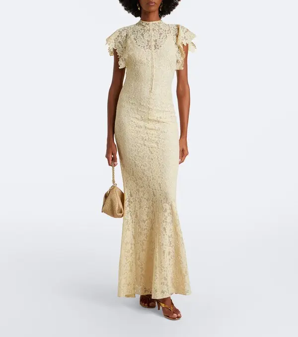 DE LA VALI Laia Lace Maxi Dress With Cutout Detail - Yellow