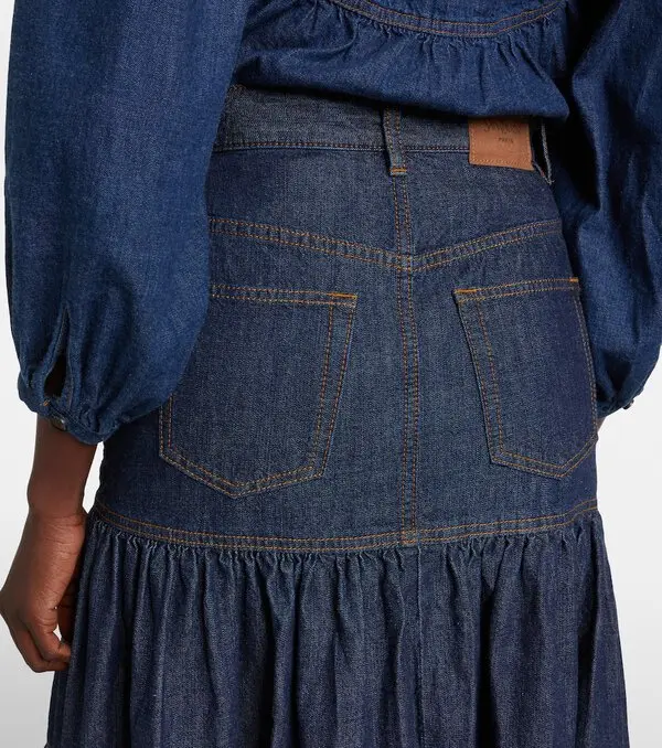 Saint Laurent Tiered Denim Maxi Skirt