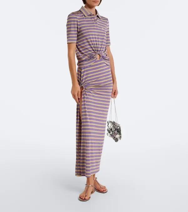 Rabanne Cutout Gathered Striped Crepe Polo - Multicoloured