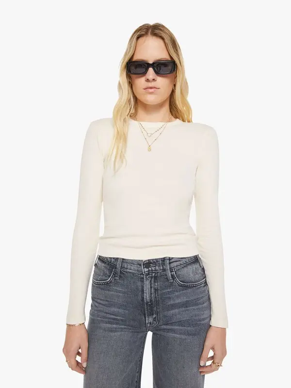 MOTHER The L/s Itty Bitty Crop Antique Shirt - White