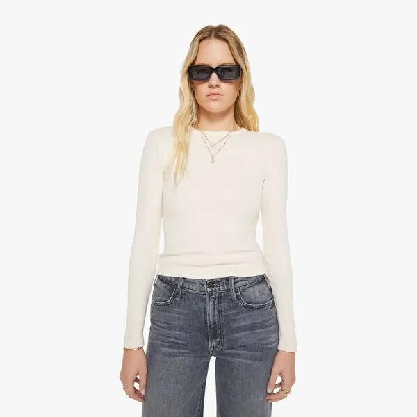 MOTHER The L/s Itty Bitty Crop Long Sleeve Shirt - White