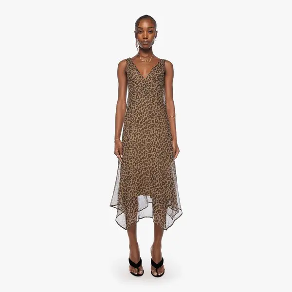 MOTHER The Hanky Dress Crystal Clear Cheetah Print Silk Midi Dress - Leopard